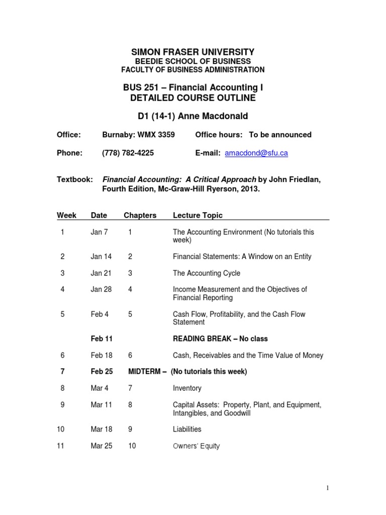 BUS251 Outline | PDF | Homework | Financial Accounting