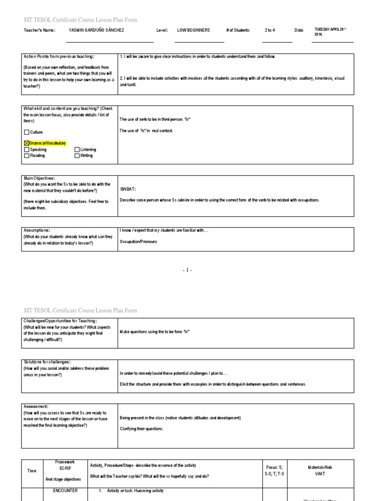 Lesson Plan | PDF | Lesson Plan | English As A Second Or Foreign Language