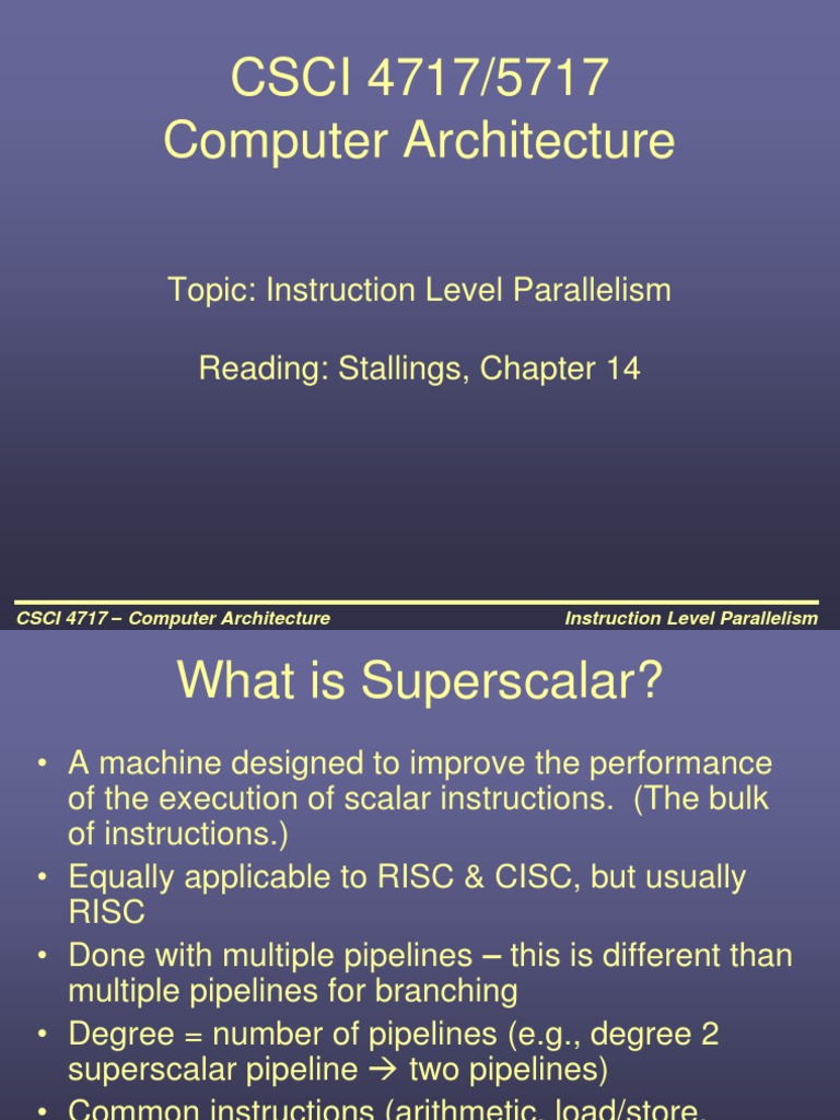 Csci 4717 5717 Computer Architecture Topic Instruction Level Parallelism Reading Stallings