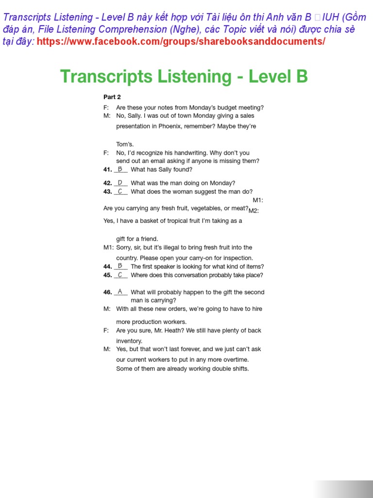 Transcripts Listening - Level B | PDF | Space Shuttle | Traffic