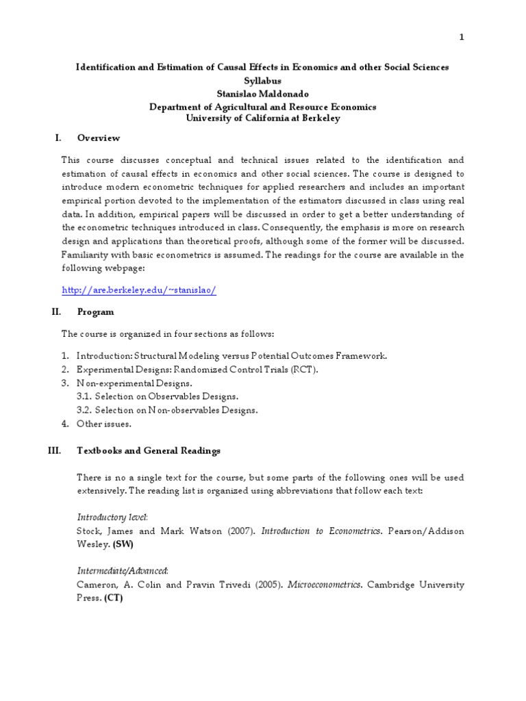 Identification And Estimation Of Causal Effects In Economics And Other