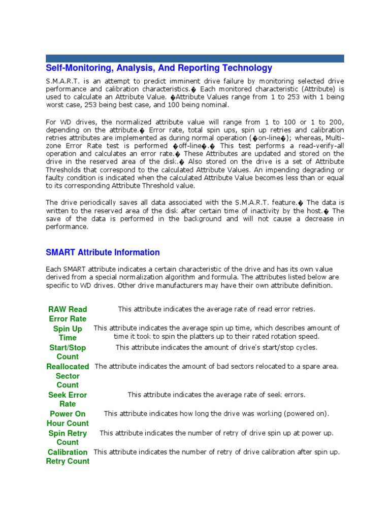 Self-Monitoring, Analysis, and Reporting Technology: SMART Attribute ...