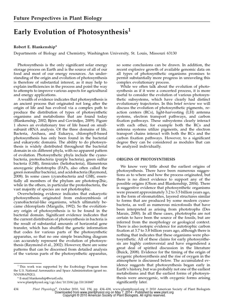 Early Evolution of Photosynthesis | PDF | Photosynthesis | Bacteria