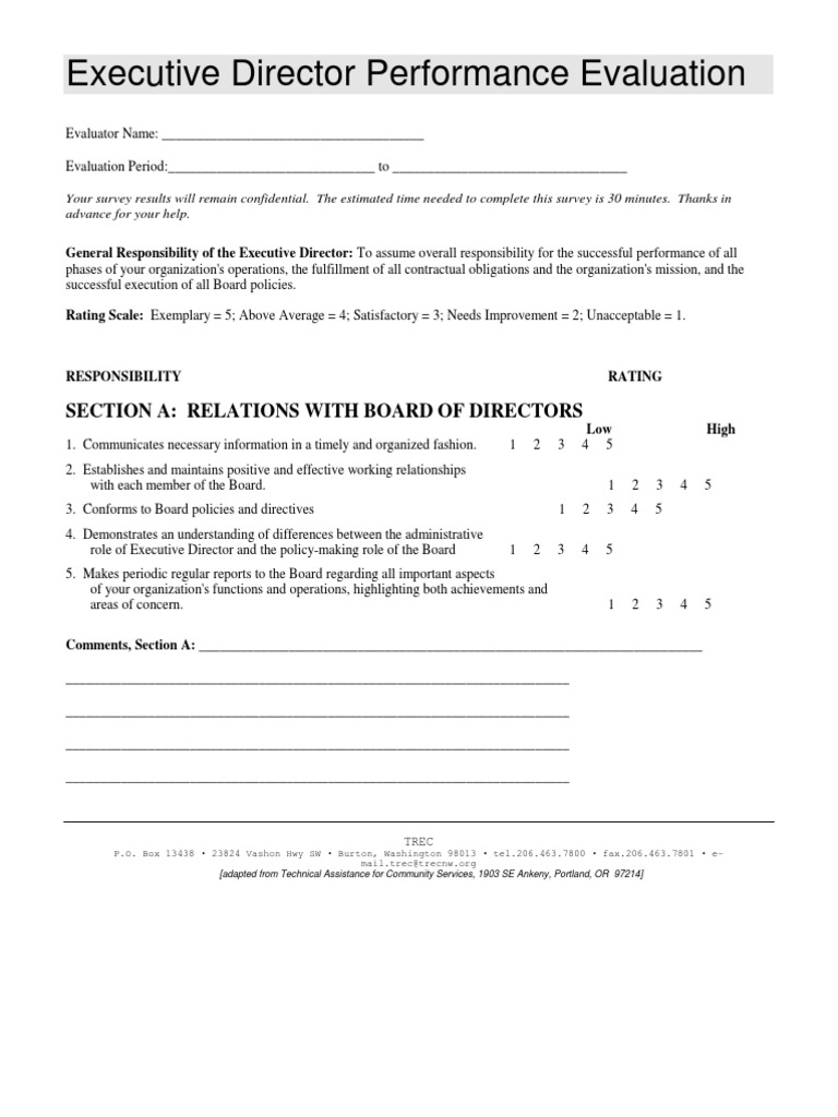 Executive Director Evaluation Survey | PDF | Business | Government
