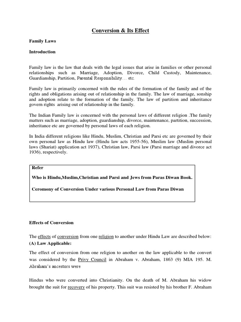 Effects of Religious Conversion on Family Law | PDF | Religious ...