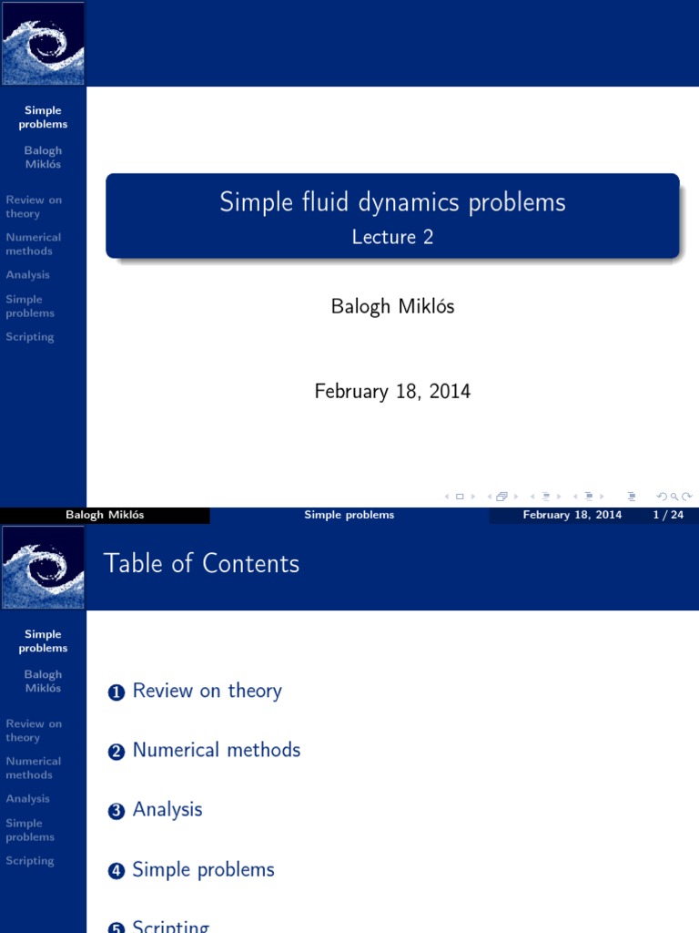 Simple Fluid Dynamics Problems: Balogh Miklós | PDF | Numerical ...