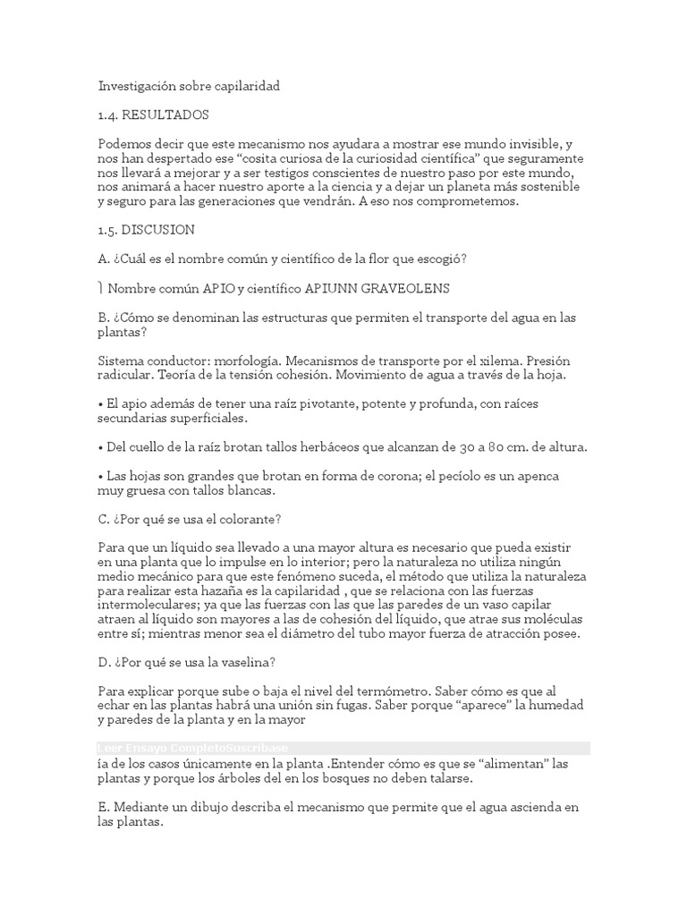Capilaridad en Plantas: Mecanismos y Efectos | PDF | Plantas | Tallo de ...