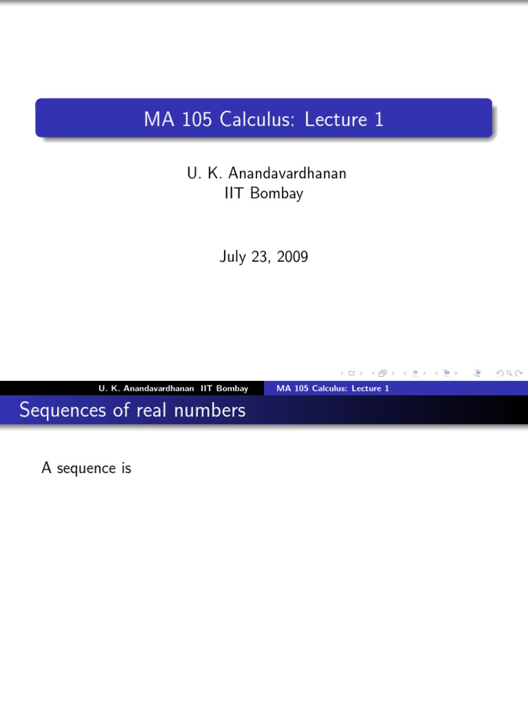 MA 105 Calculus: Lecture 1: U. K. Anandavardhanan IIT Bombay | PDF | Series (Mathematics ...