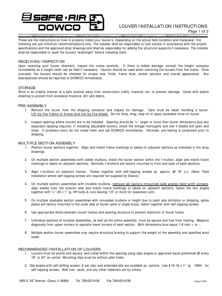 Louver Installation Instructions | PDF | Framing (Construction) | Screw