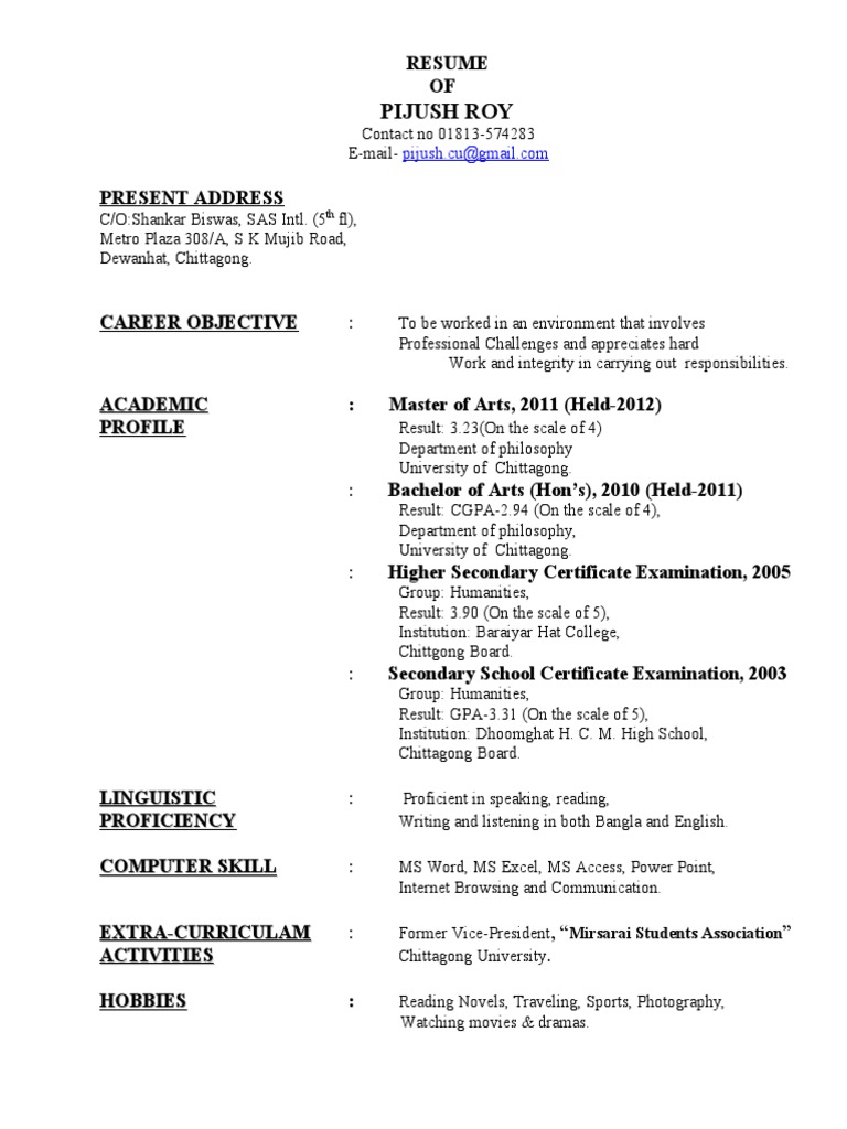 Pijush Roy's Professional Resume | PDF