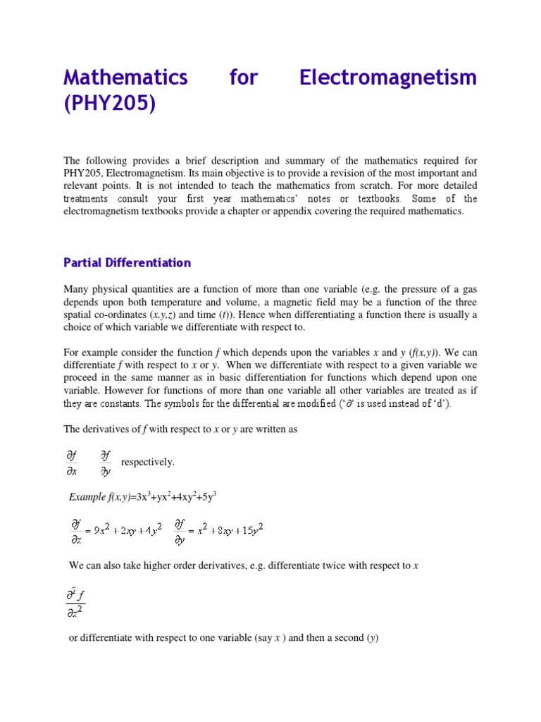 Mathematics For Electromagnetism | PDF | Euclidean Vector | Integral