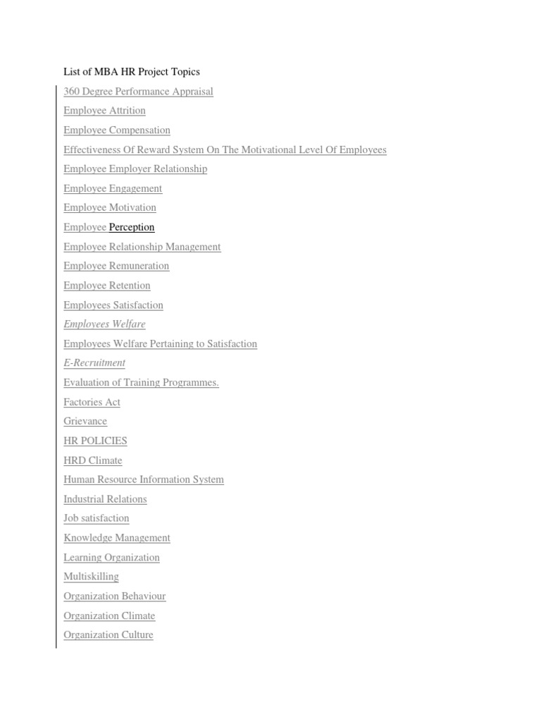 List of MBA HR Project Topics: Employees Welfare | PDF | Human Resource ...