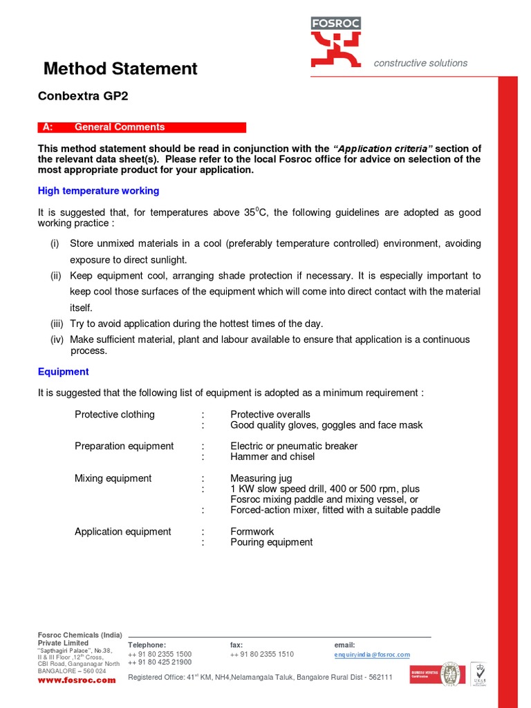 Method Statement: Conbextra GP2 | PDF | Concrete | Water