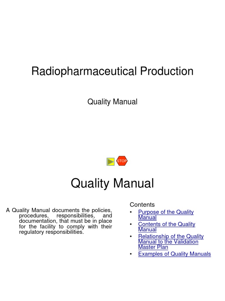 Radiopharmaceutical Quality Manual Overview | PDF | Verification And ...