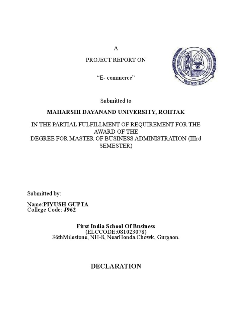 E-commerce MBA Project Report | PDF | Retail | Brand