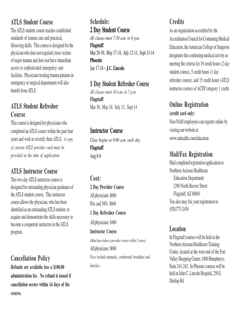 Advanced Trauma Life Support (ATLS) Courses: 2014 Schedule ...
