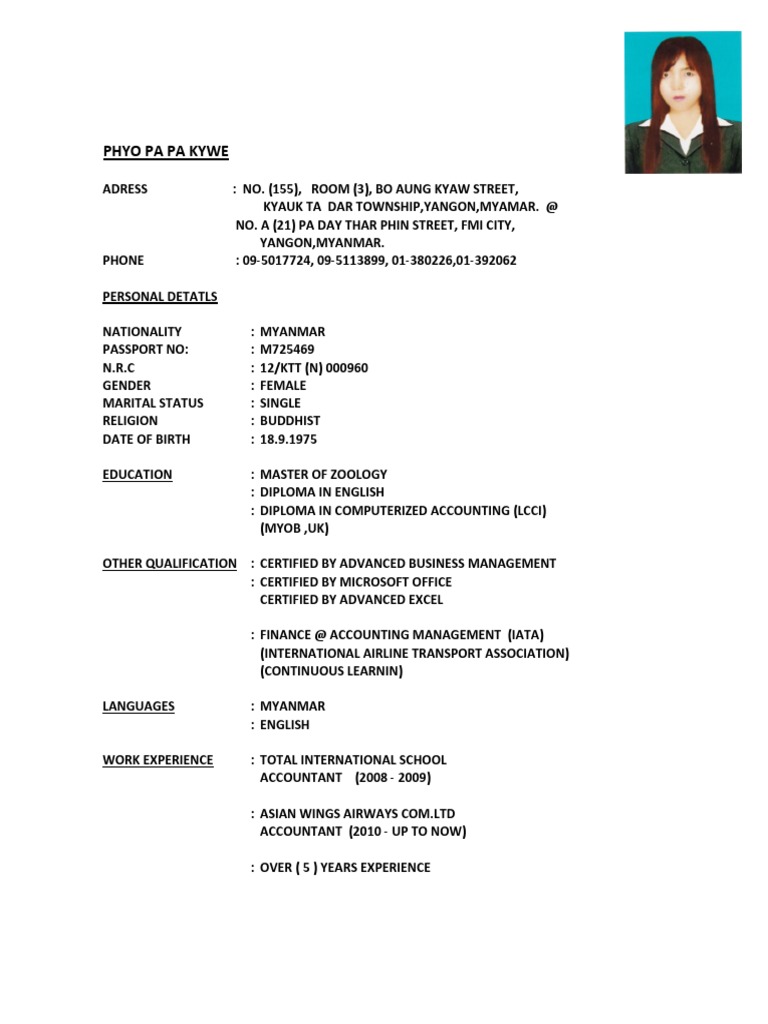 CV, Myanmar | PDF