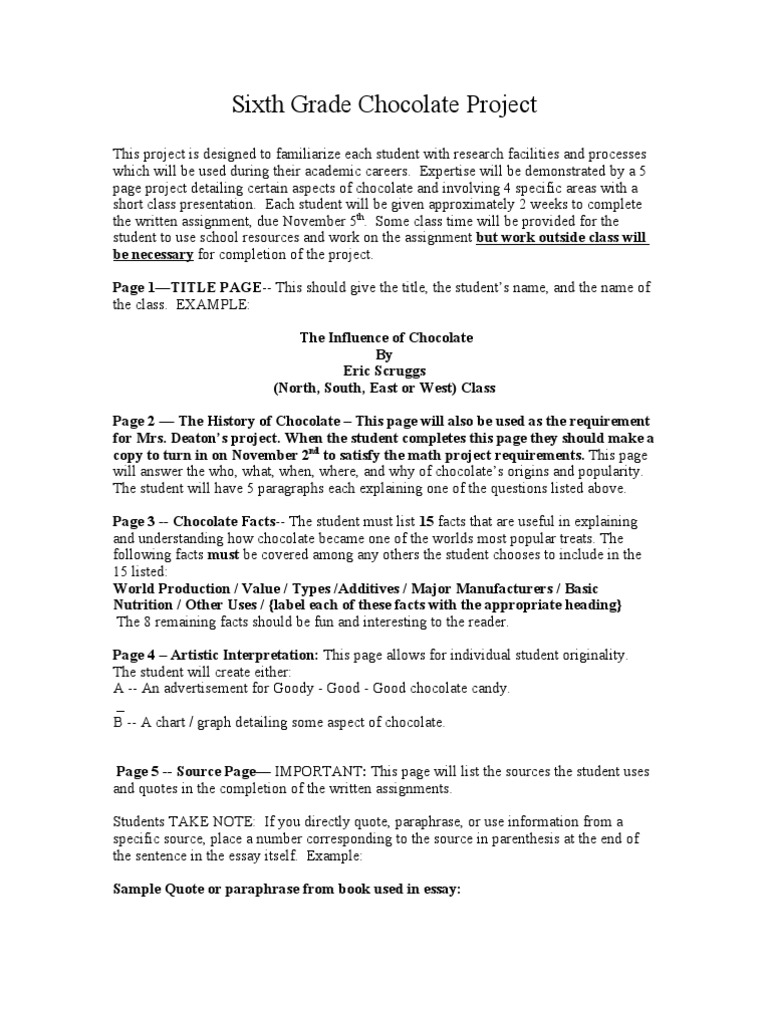 Sixth Grade Chocolate Project Guide | PDF | Behavior Modification ...