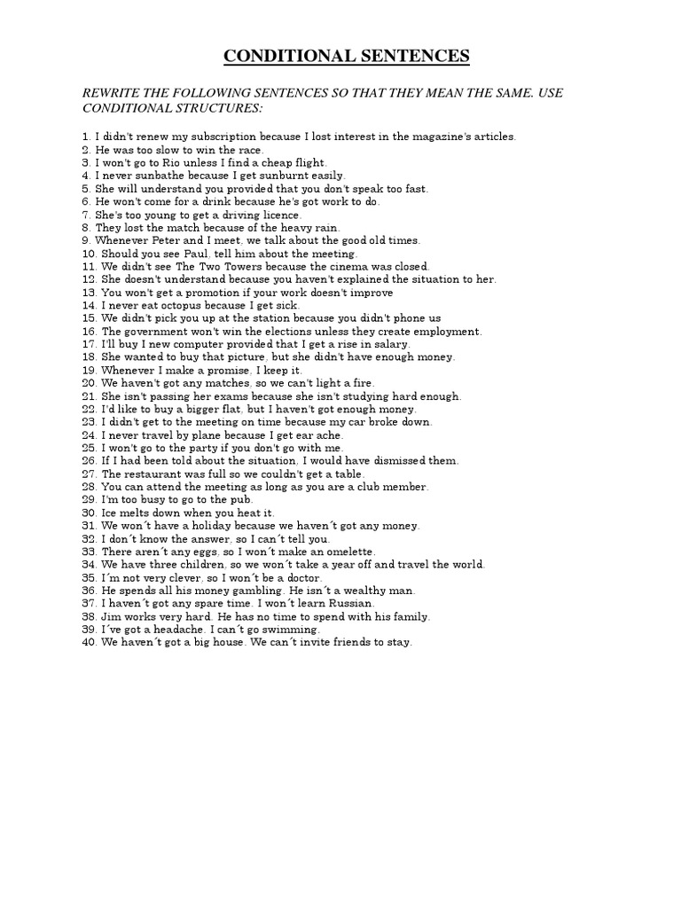 Rephrasing Conditional Sentences Exercises | PDF | Leisure
