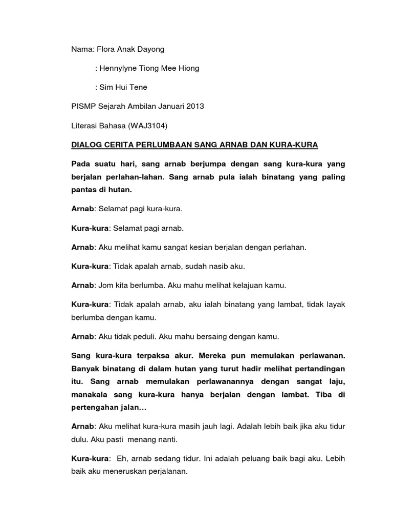 Dialog Cerita Kura-Kura Dan Arnab | PDF | Fiksi Misteri, Thriller ...
