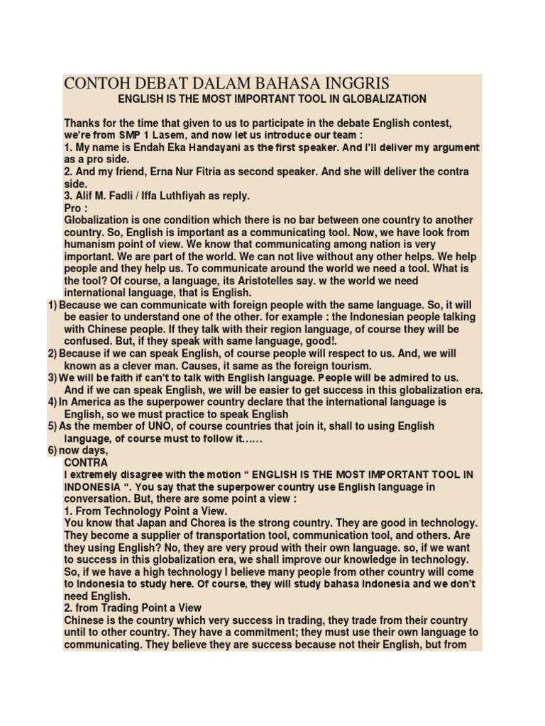 Contoh Debat Dalam Bahasa Inggris | PDF | Indonesian Language | Languages