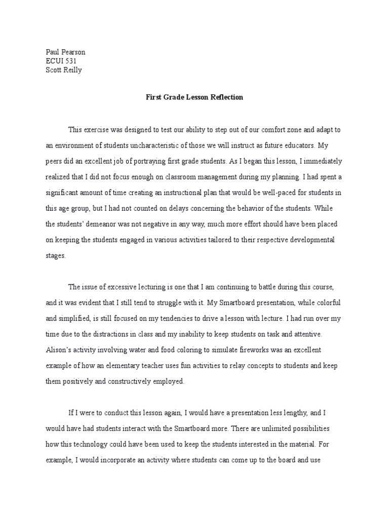 First Grade Lesson Reflection PHP | PDF | Educational Psychology ...