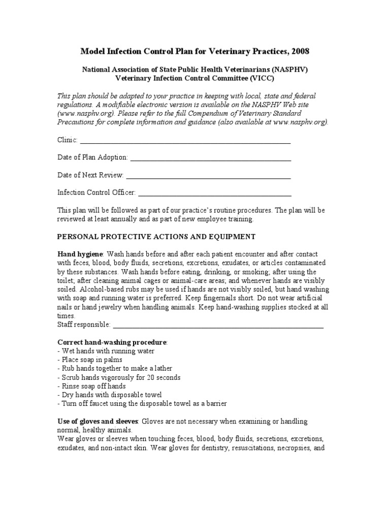 model infection control plan for veterinary practices 2008 | Hand ...