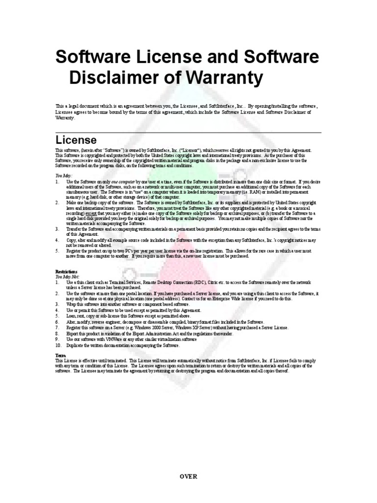 Software Application License and Software Disclaimer of Warranty | PDF ...
