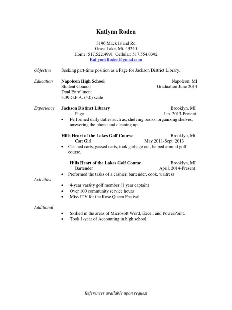 Part-Time Library Page Resume | PDF | Wellness