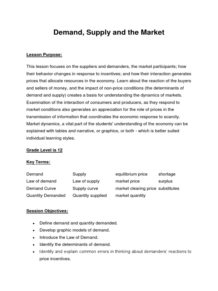 Lesson Plan :demand and Supply | PDF | Supply And Demand | Economic Surplus