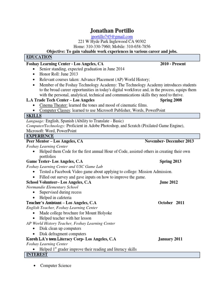 Jonathan Portillo's Resume and Skills | PDF