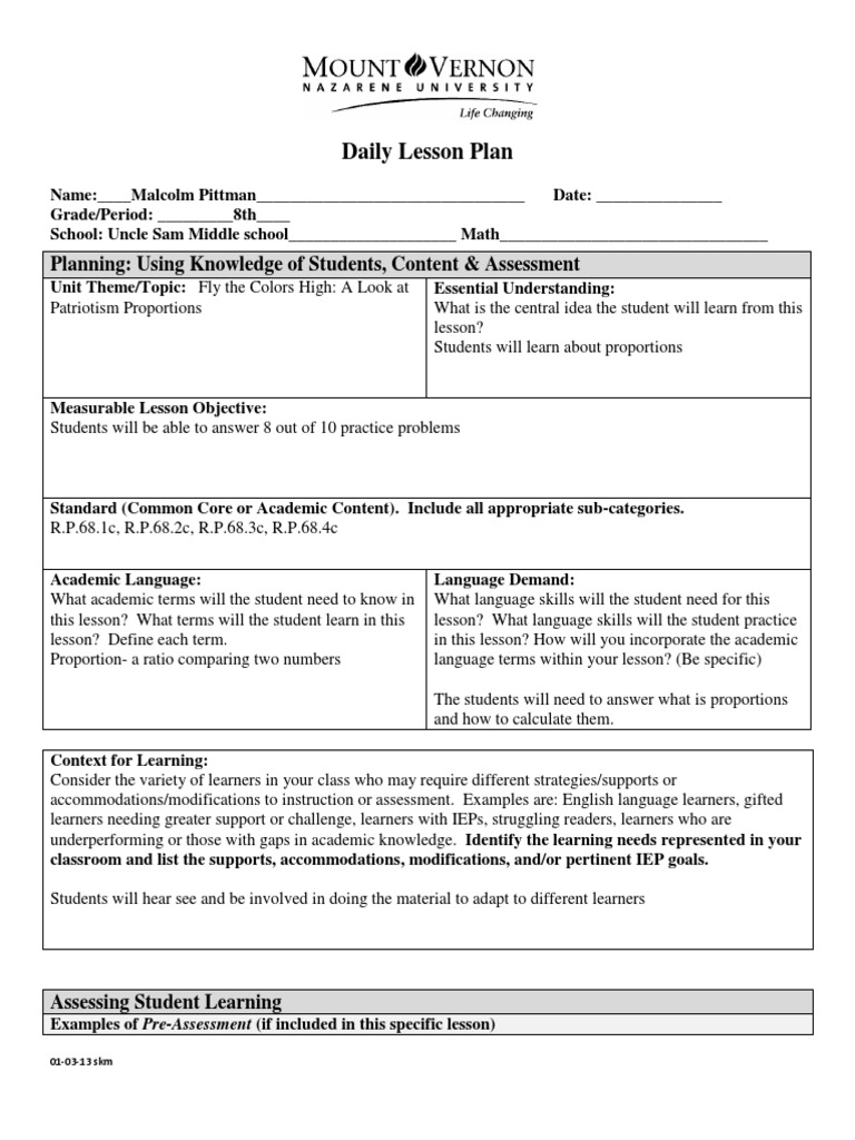 unit lesson plan 1 | Educational Assessment | Individualized Education ...