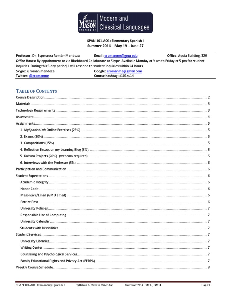 Spanish 101 Summer 2014 - Online Course | PDF | Educational Technology ...