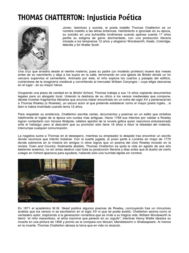 La Trágica Vida de Thomas Chatterton | PDF | Artes (general) | Poesía