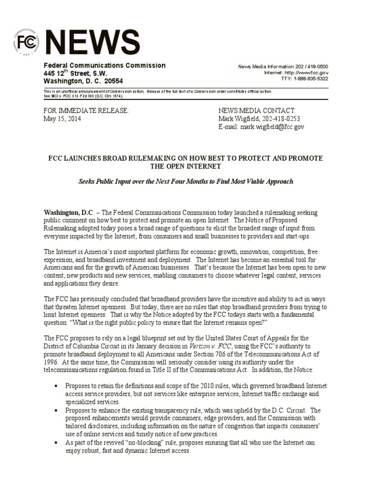 FCC Launches Broad Rulemaking On How Best To Protect and Promote The ...