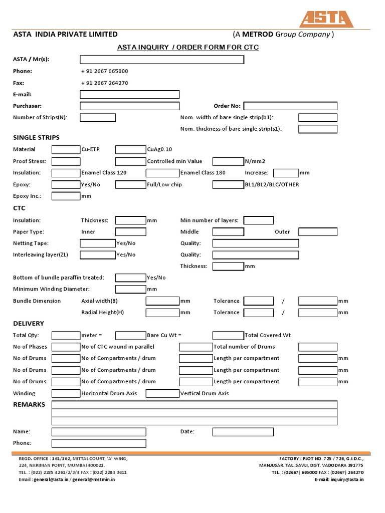 Order Sheet CTC | PDF