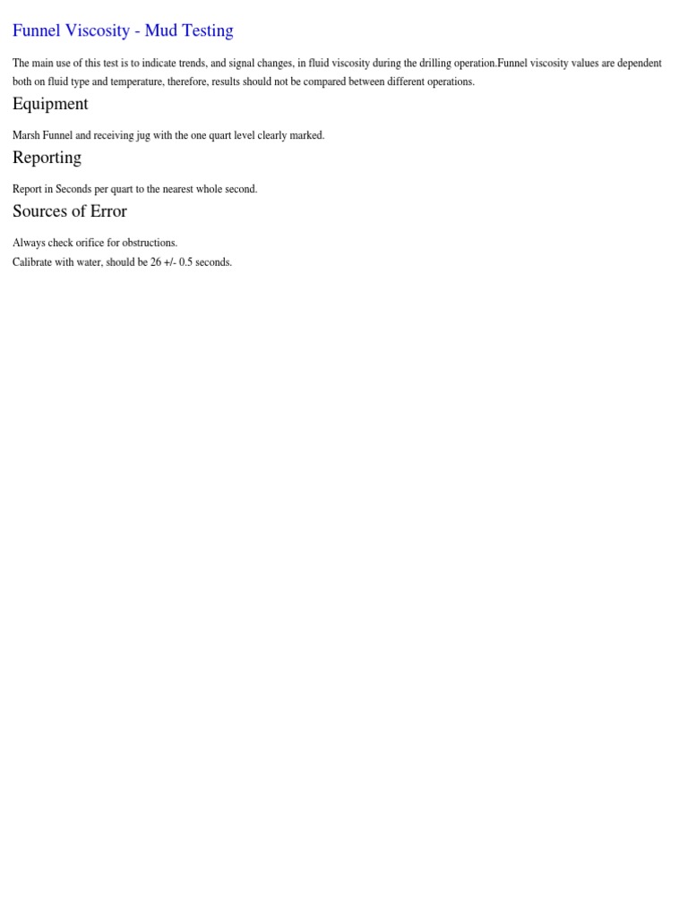 Marsh Funnel Viscosity Testing Guide | PDF