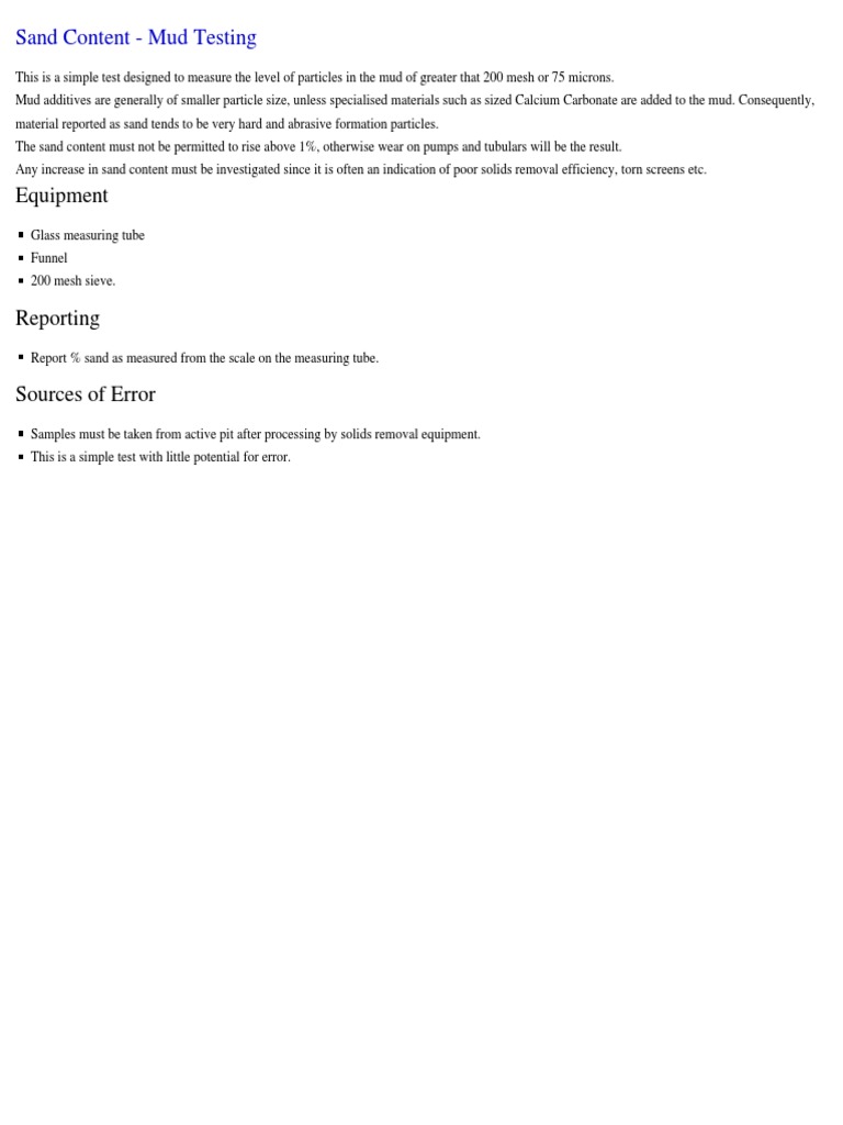 Sand Content Testing in Drilling Fluids | PDF
