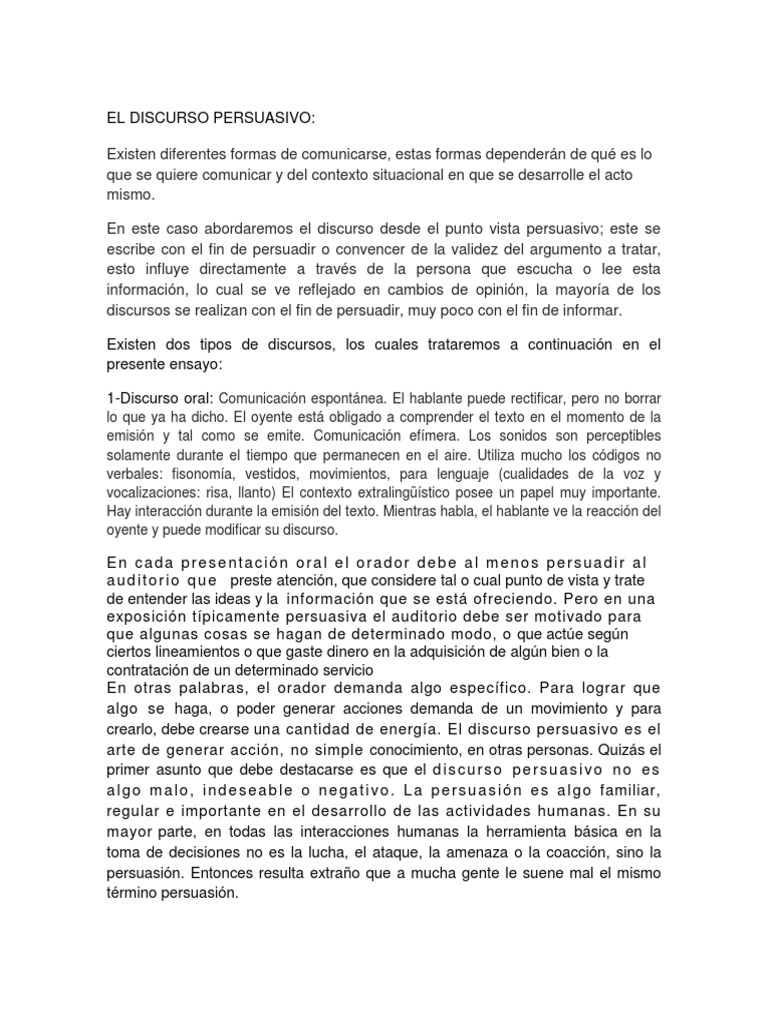 El Discurso Persuasivo | Comunicación | Argumento