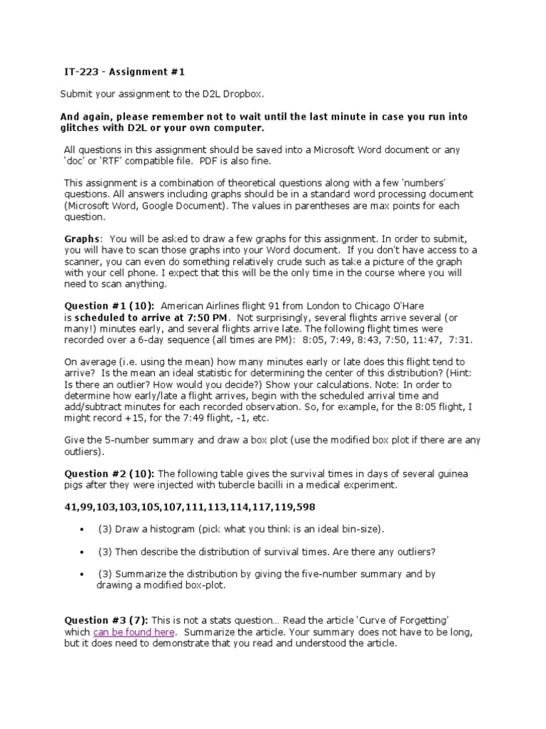 IT223 - Assignment #1 | PDF | Microsoft Word | Mean