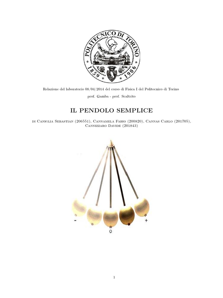 Relazione Pendolo Semplice Politecnico Di Torino | PDF