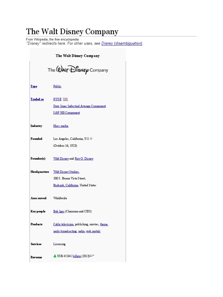 Disney: World's Largest Media Conglomerate | PDF | The Walt Disney ...