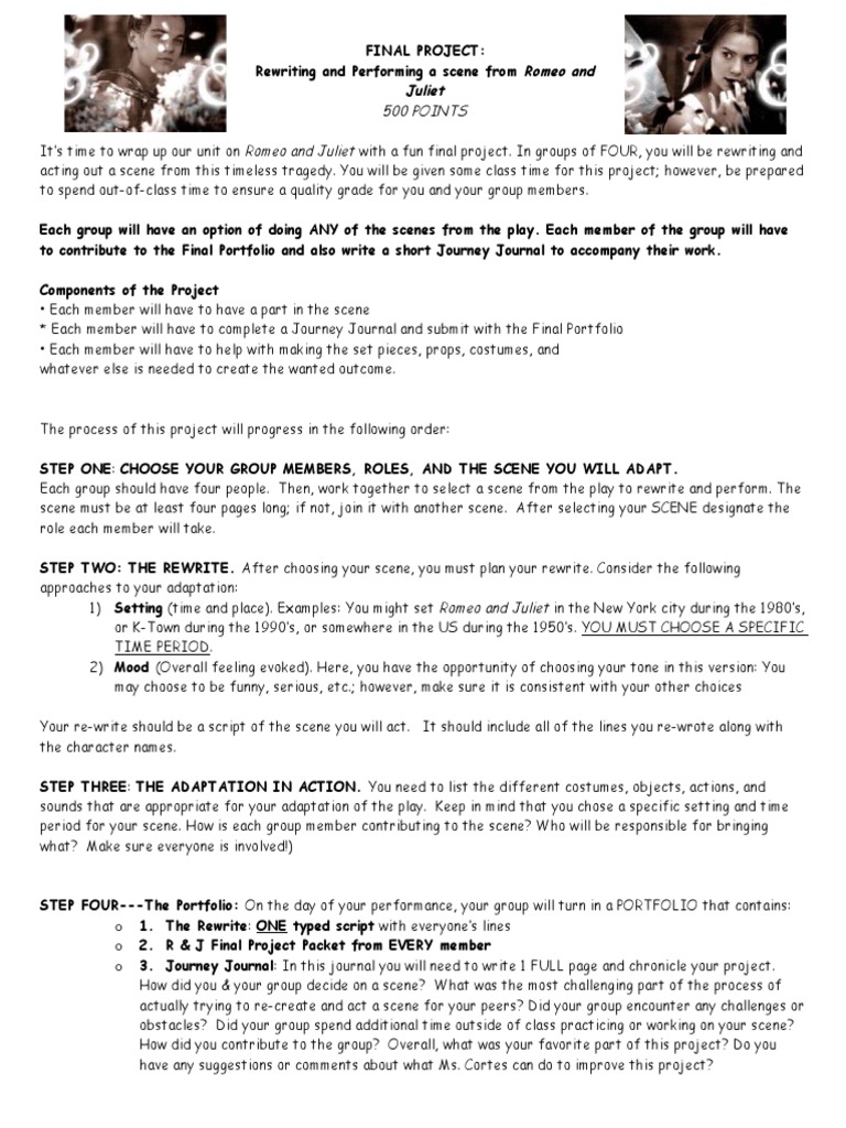 Romeo and Juliet Final Project-1 | PDF
