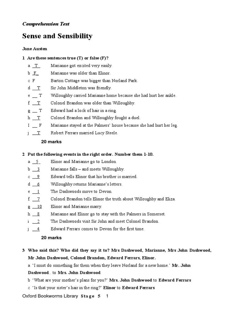 Test Oxford Sense and Sensibility | PDF | Sense And Sensibility ...