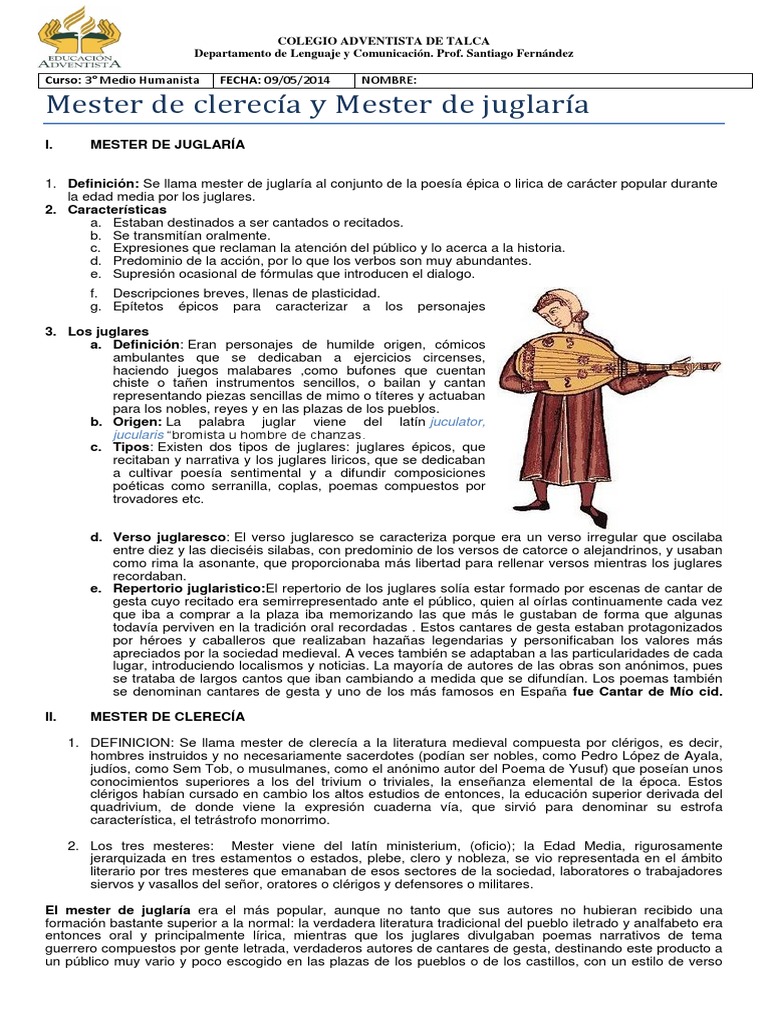 Mester de Clerecia y Juglaria | PDF | Literatura española | Literatura ...