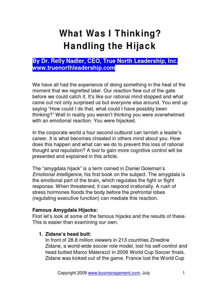 Handling The Amygdala Hijack | PDF | Amygdala | Prefrontal Cortex