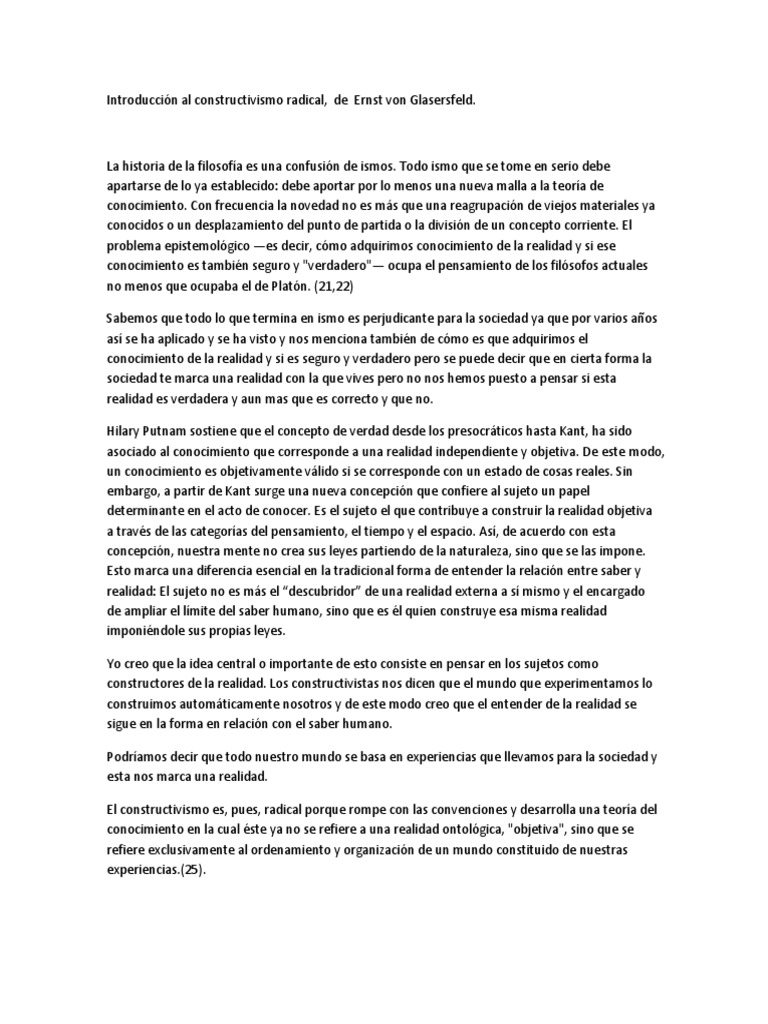 Introducción Al Constructivismo Radical | PDF | Realidad | Conocimiento