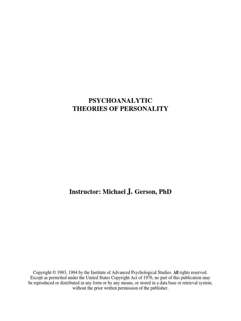 Psychoanalytic Theories of Personality | PDF | Id | Personality Disorder