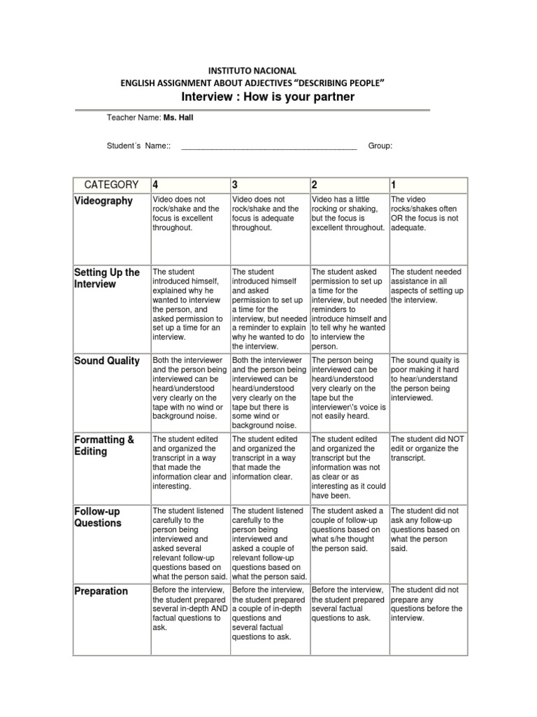 Rubric For The Evaluation of The Video | PDF