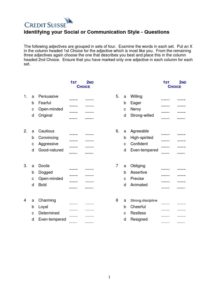 Social Communication Style Quiz | PDF | Psychology | Behavioural Sciences